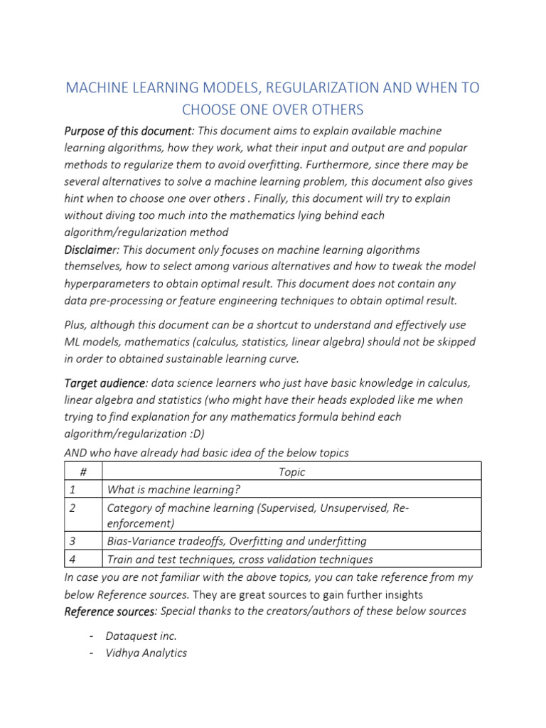 ML models and when to choose one over others | PDF | Linear Regression | Ordinary Least Squares