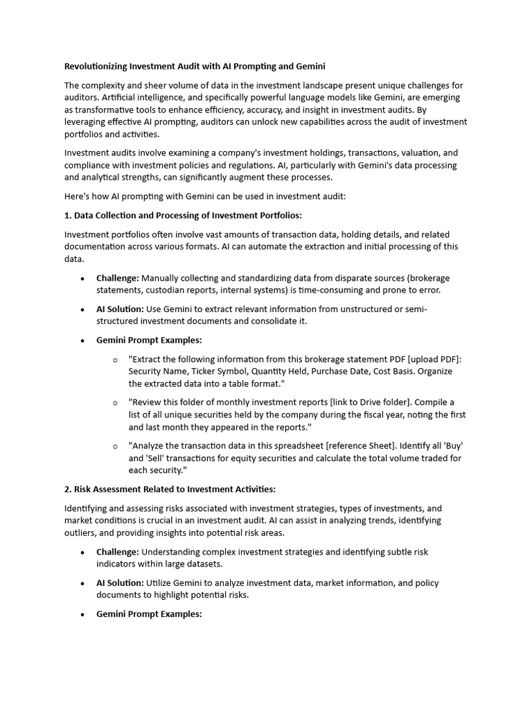 AI-Driven Investment Audit with Gemini | PDF | Audit | Artificial ...