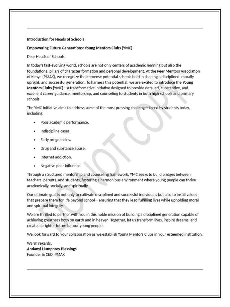 001 YMC Introduction Letter | PDF