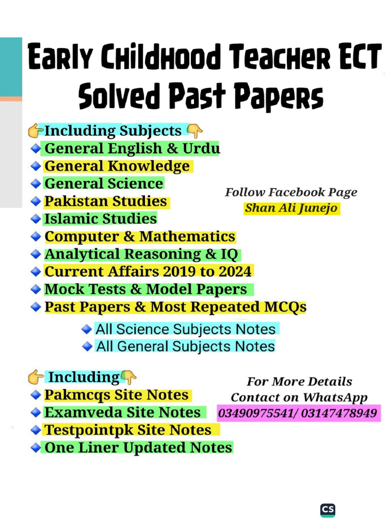 Early Childhood Teacher ECT Solved Past Papers WhatsApp Group ...