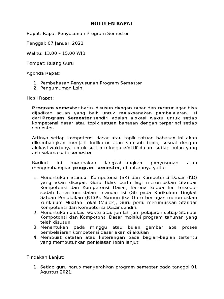 Notulen Rapat Penyusunan Program Semester | PDF