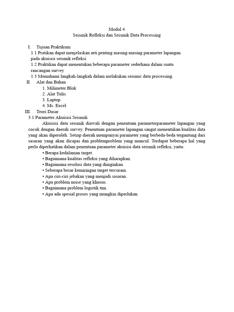 Panduan Akuisisi dan Pengolahan Seismik | PDF