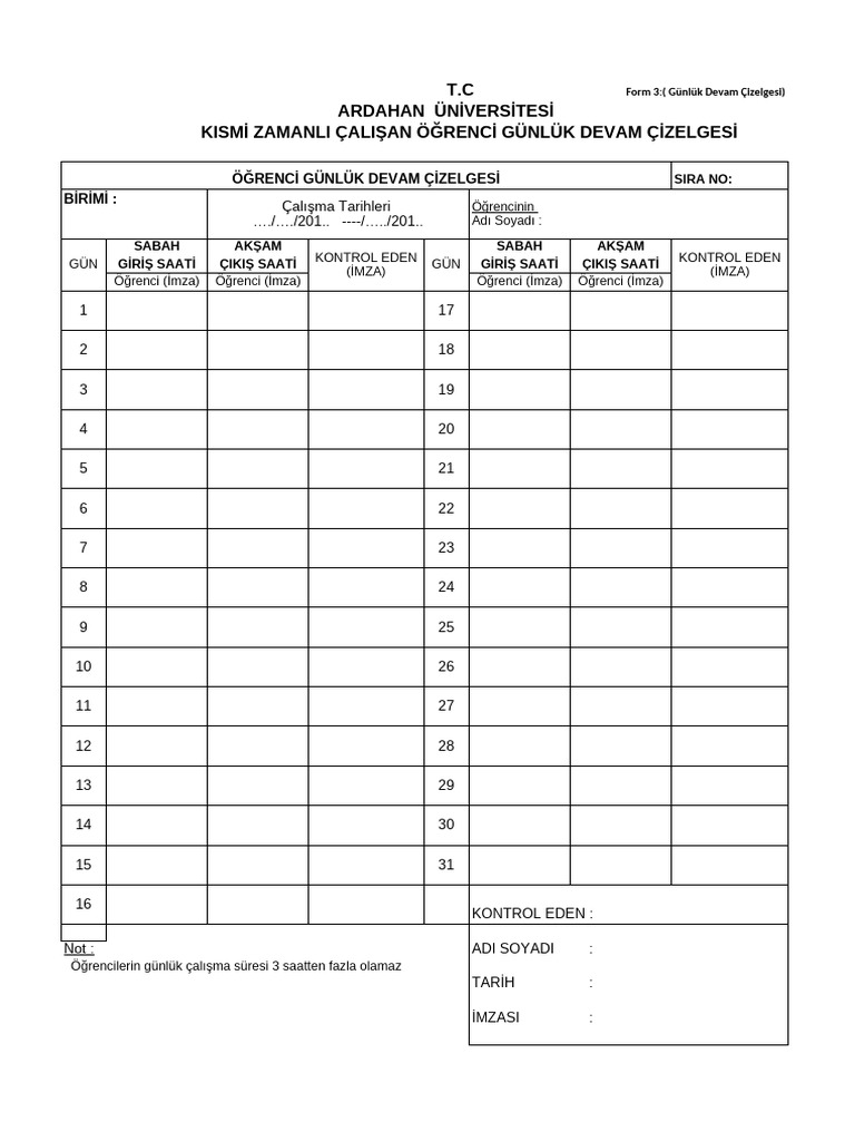 Günlük Devam Çizelgesi | PDF