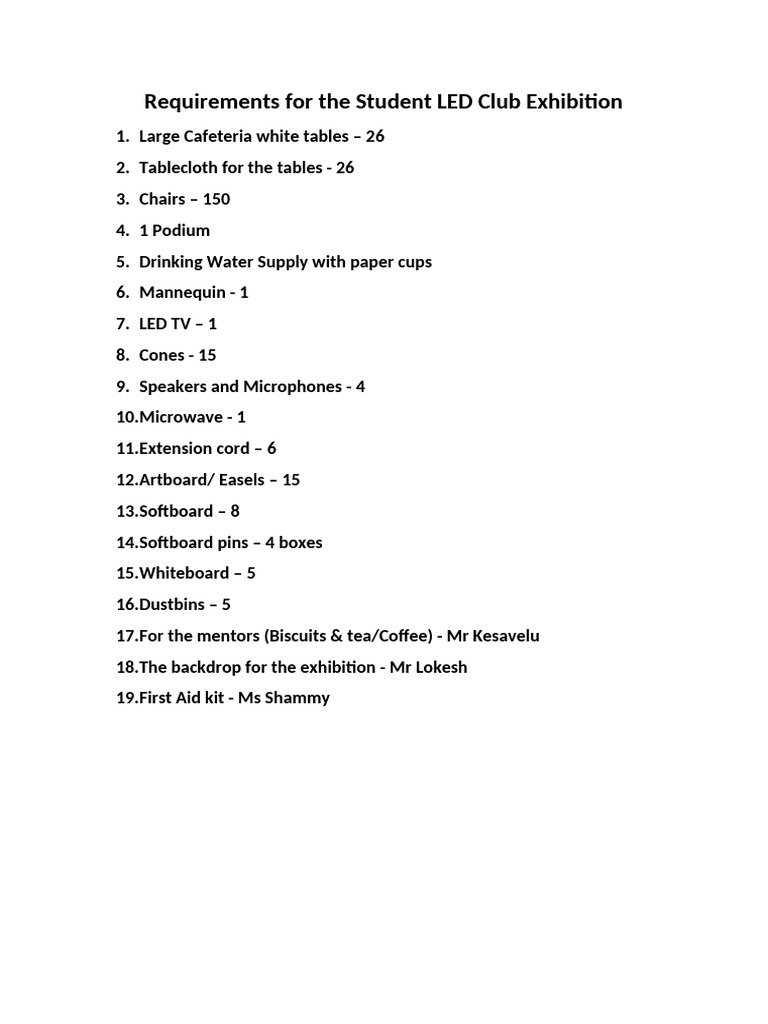 Requirements For The Student LED Club Exhibition | PDF
