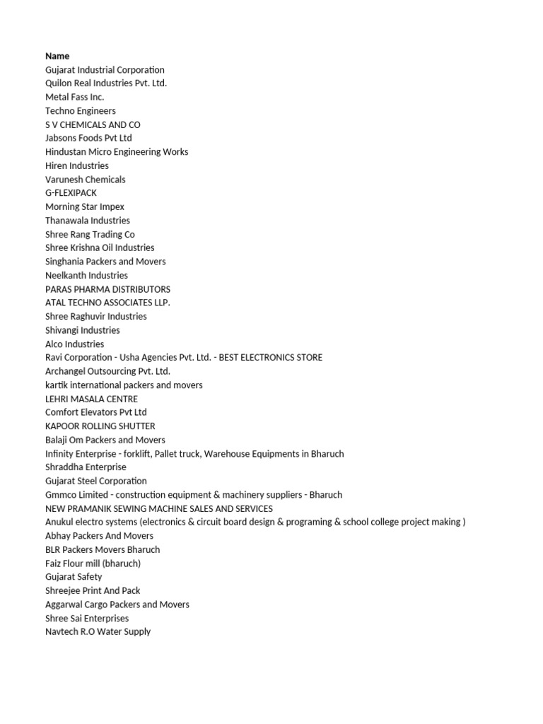 Bharuch Manufacturing India PhoneNo. | PDF | Mechanical Engineering ...
