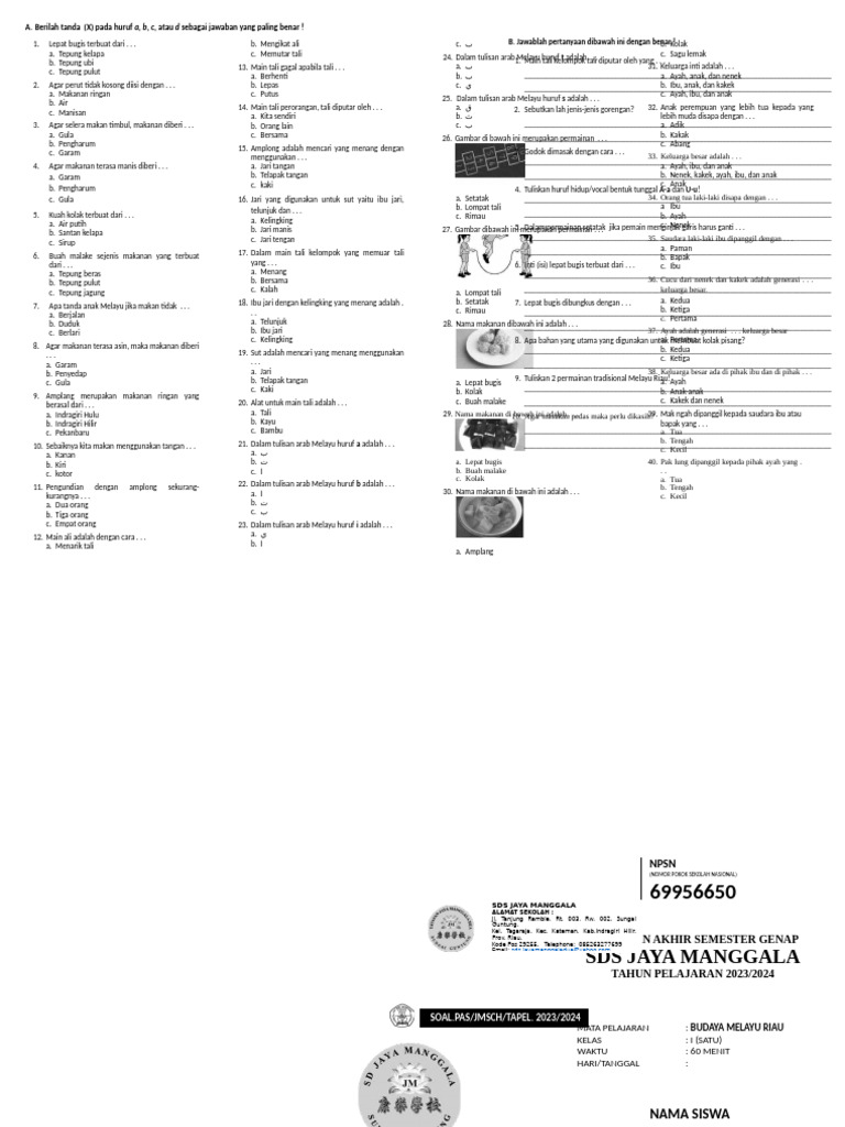 Soal Ujian BMR Kelas 1 | PDF