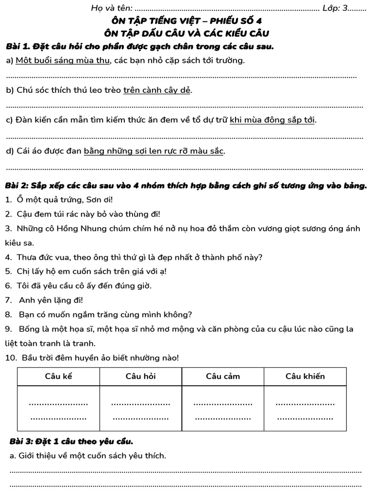 Tieng Viet - Dau Cau Va Kieu Cau - Phieu So 4 | PDF