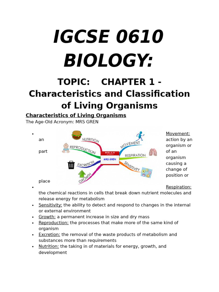 IGCSE Biology Chapter 1: MRS GREN & Classification | PDF | Leaf | Flowers