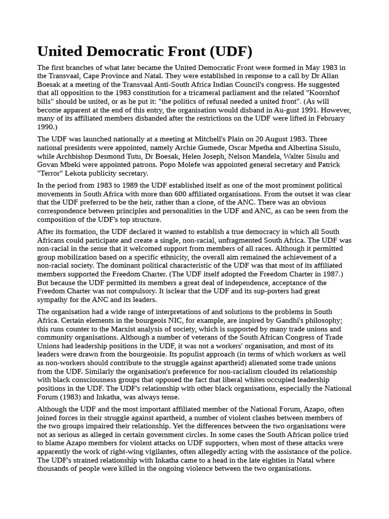 United Democratic Front Udf General Information | PDF | Politics Of ...