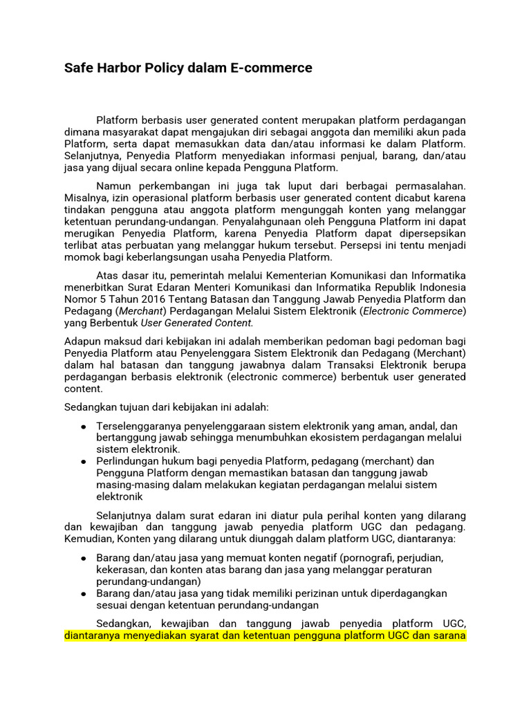 Safe Harbor Policy Dalam E-Commerce | PDF
