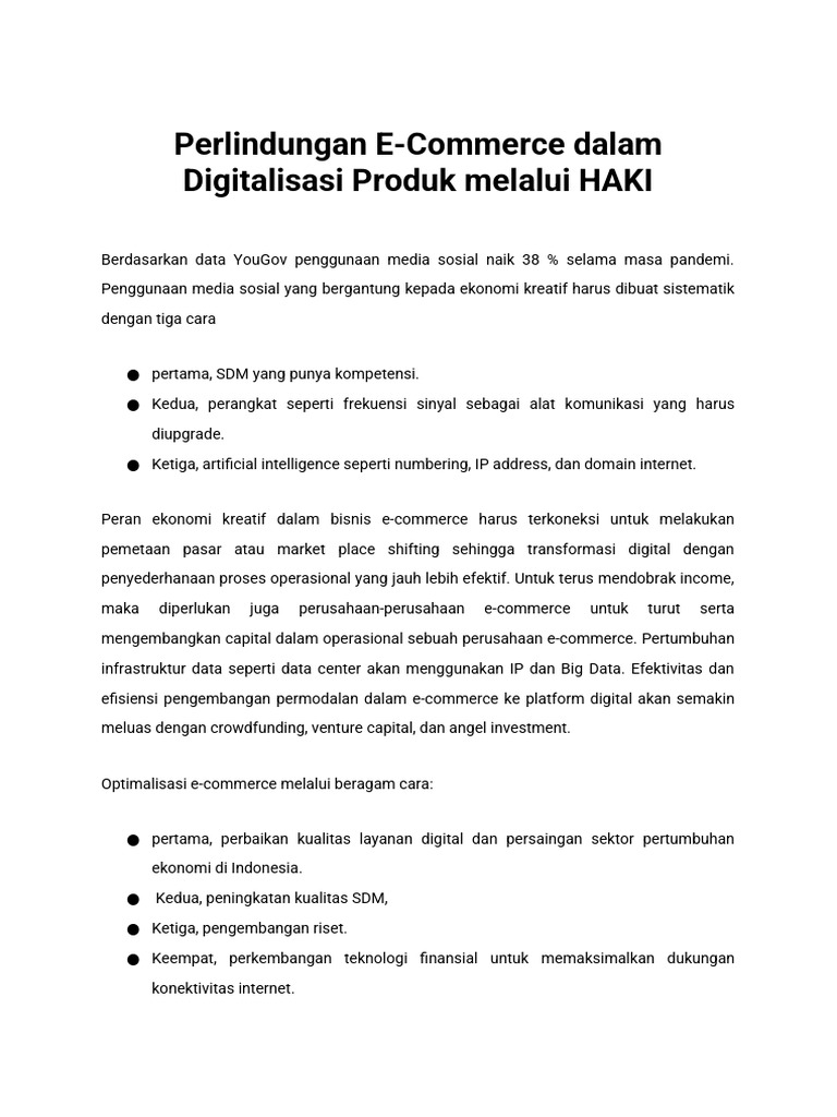 Perlindungan E-Commerce Dalam Digitalisasi Produk Melalui HAKI | PDF