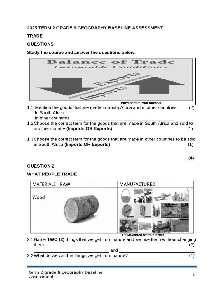 Term 2 Grae 6 Geography Baseline Assessment-1 | PDF | Chocolate | Theobroma