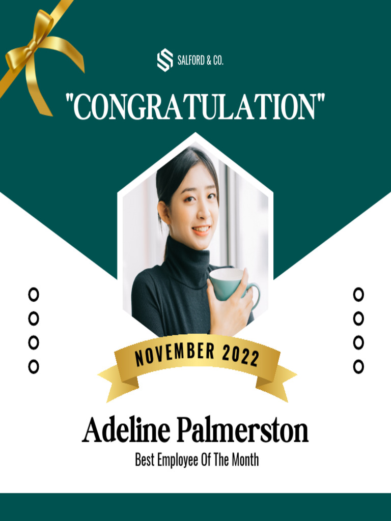 Teal and White Modern Congratulation Best Employee of The Month ...