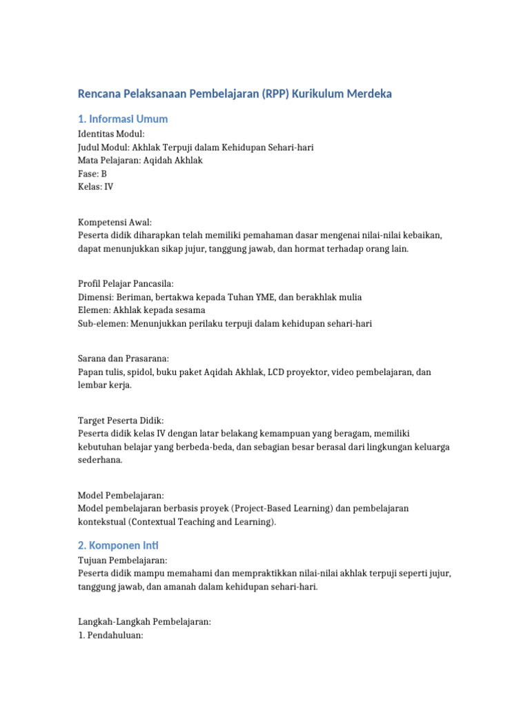 RPP Kurikulum Merdeka Lengkap | PDF