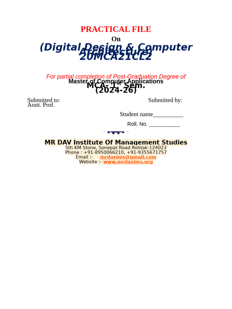 PRACTICAL FILE Mca Prac2 Front Page | PDF