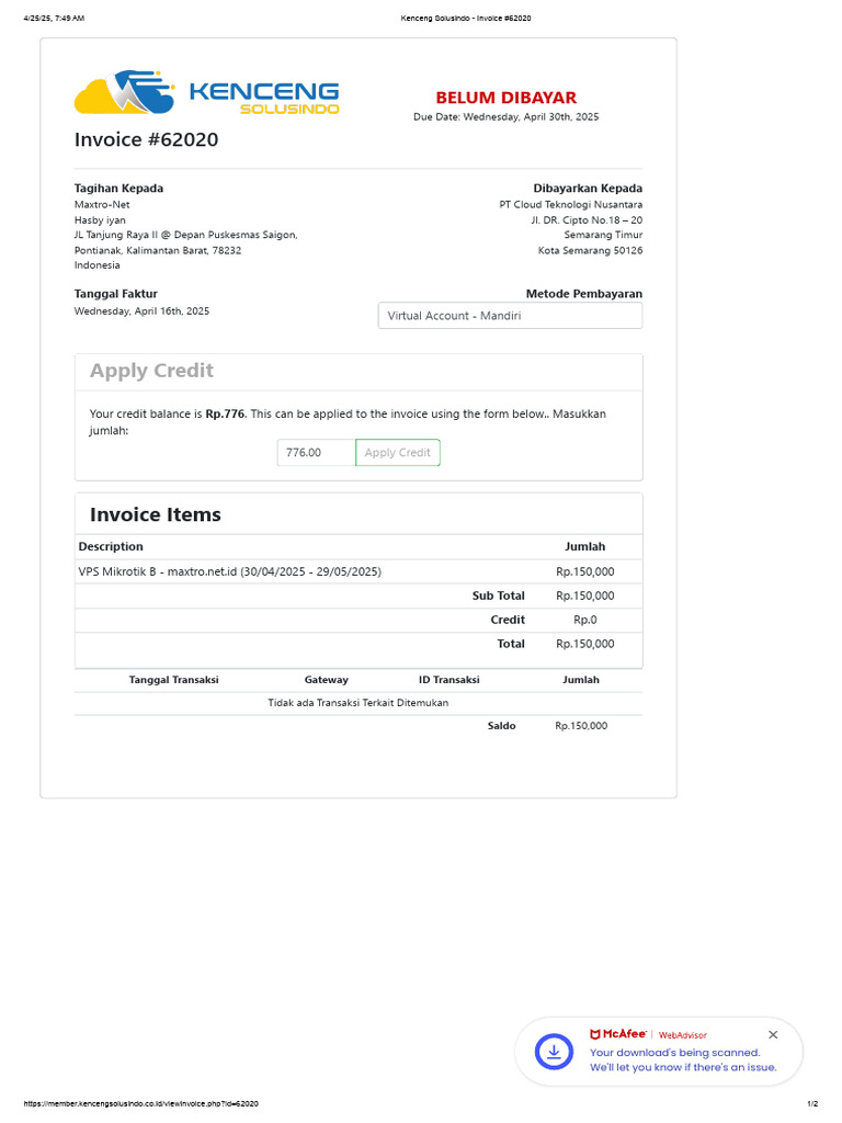 Kenceng Solusindo - Invoice #April2025 | PDF