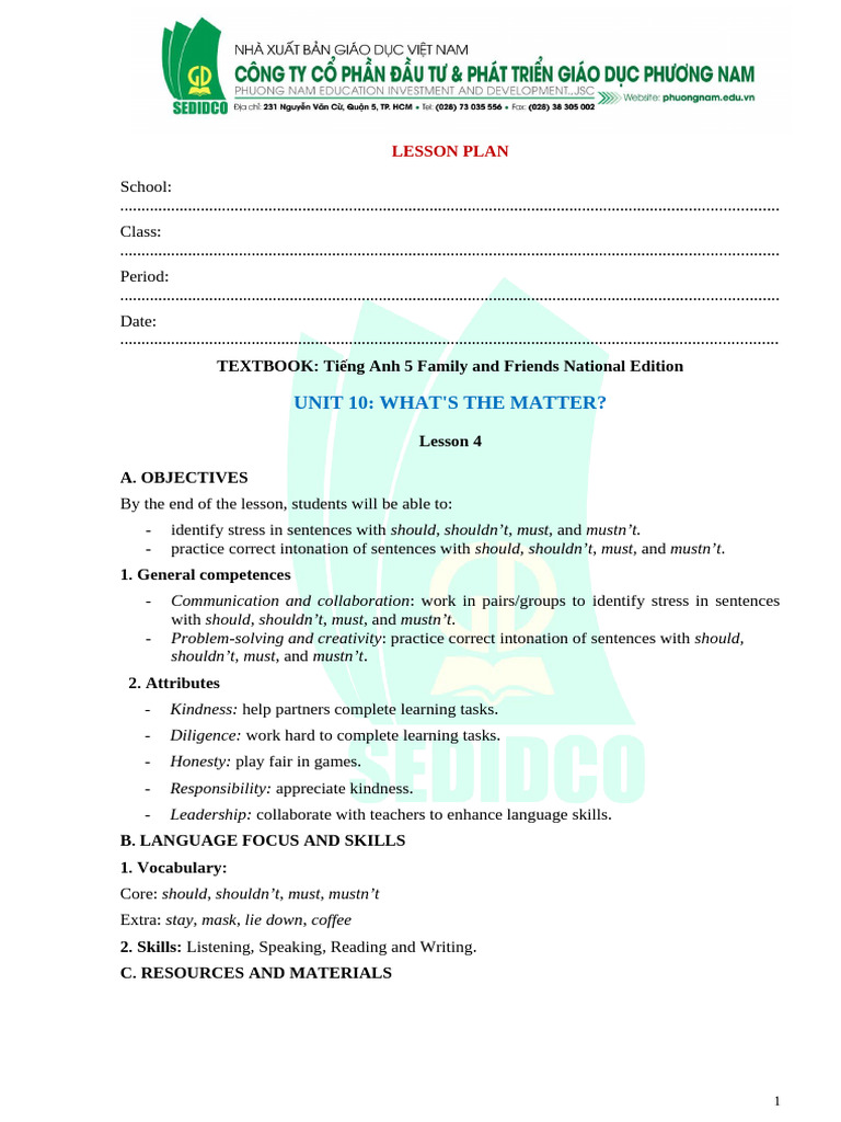 Nhan Dinh - T27 - Ta5 - Uinit 10 L4 | PDF | Speech | Stress (Linguistics)