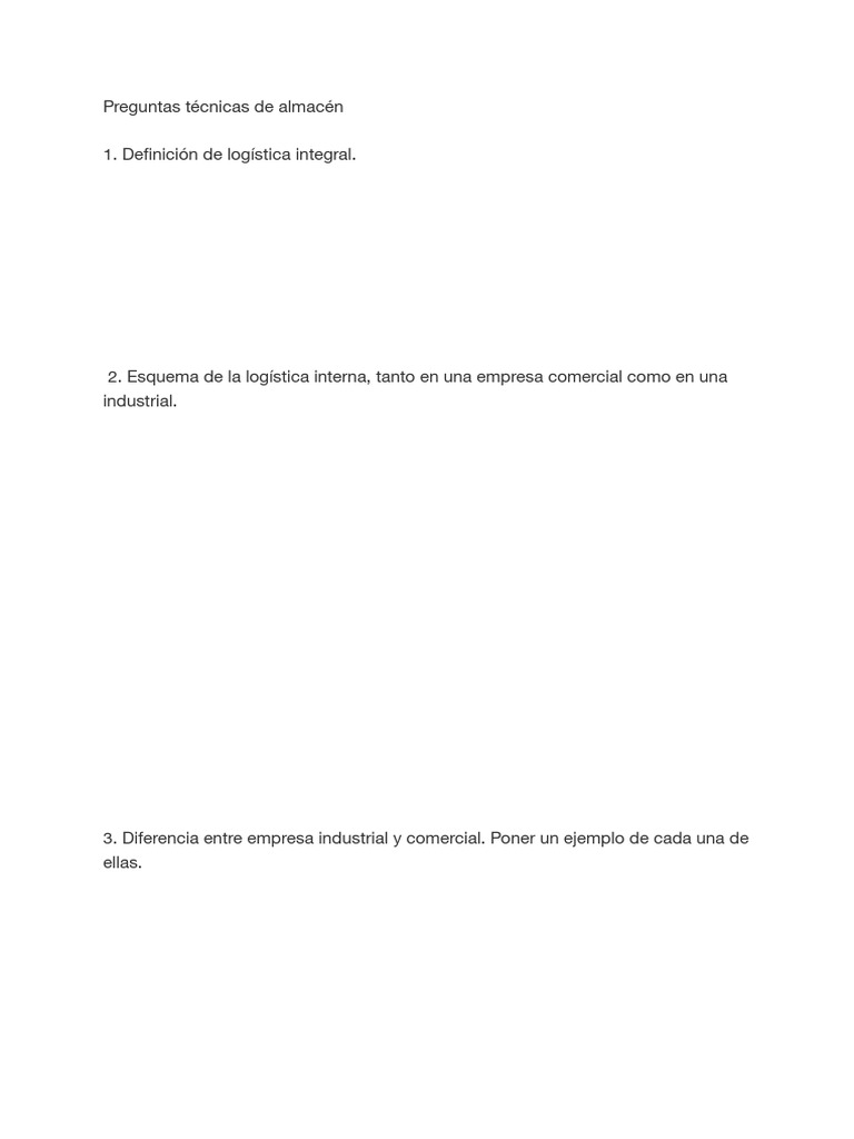 Preguntas Examen TAL - T1 | PDF | Logística | Almacén
