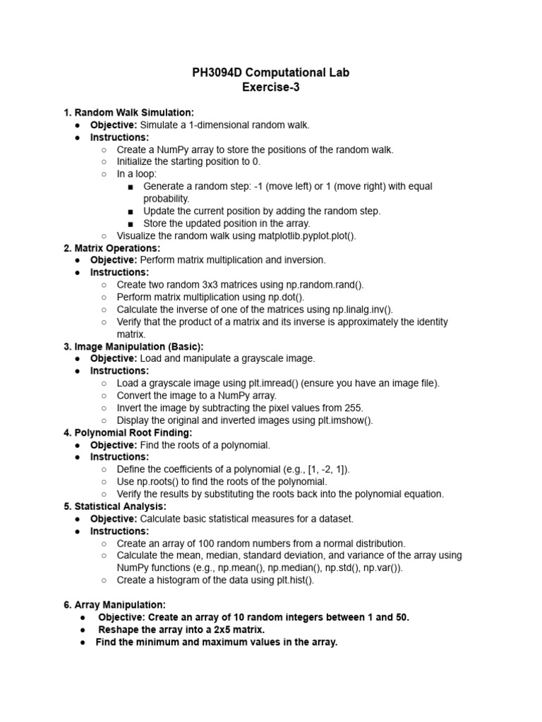 Computational Lab Exercises Overview | PDF | Matrix (Mathematics ...
