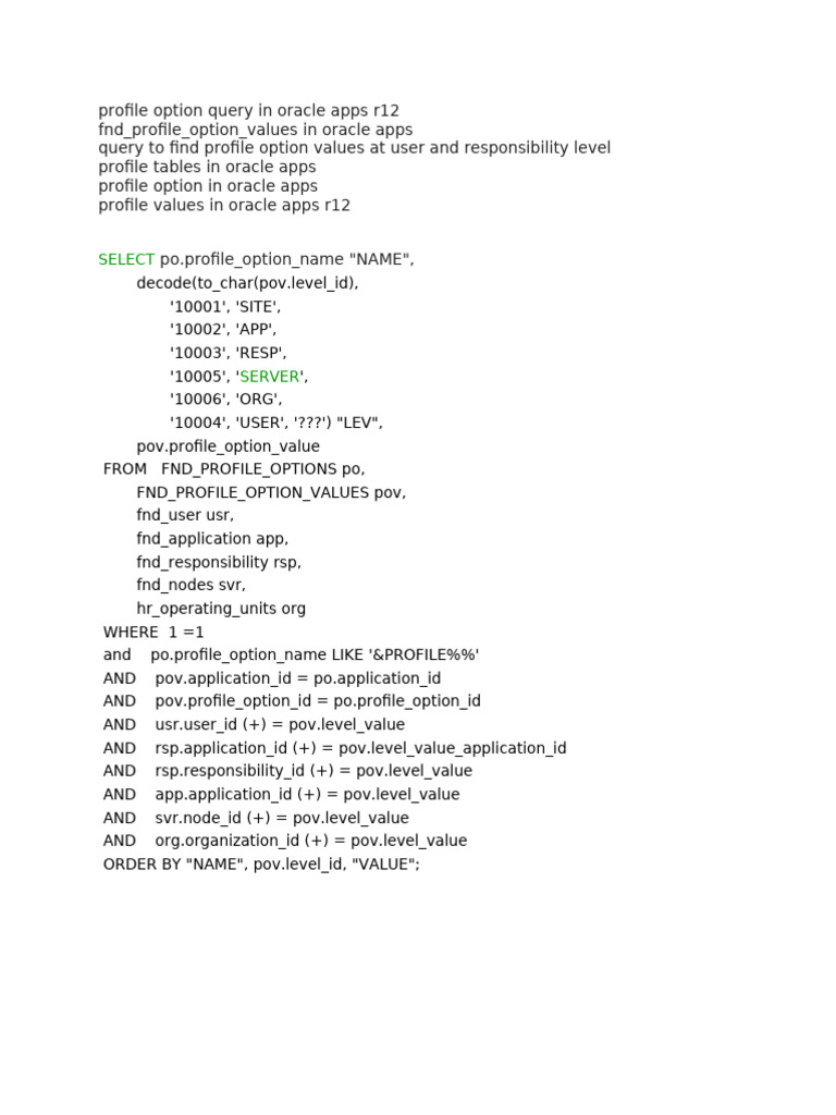 Profile Option Query in Oracle Apps r12 | PDF