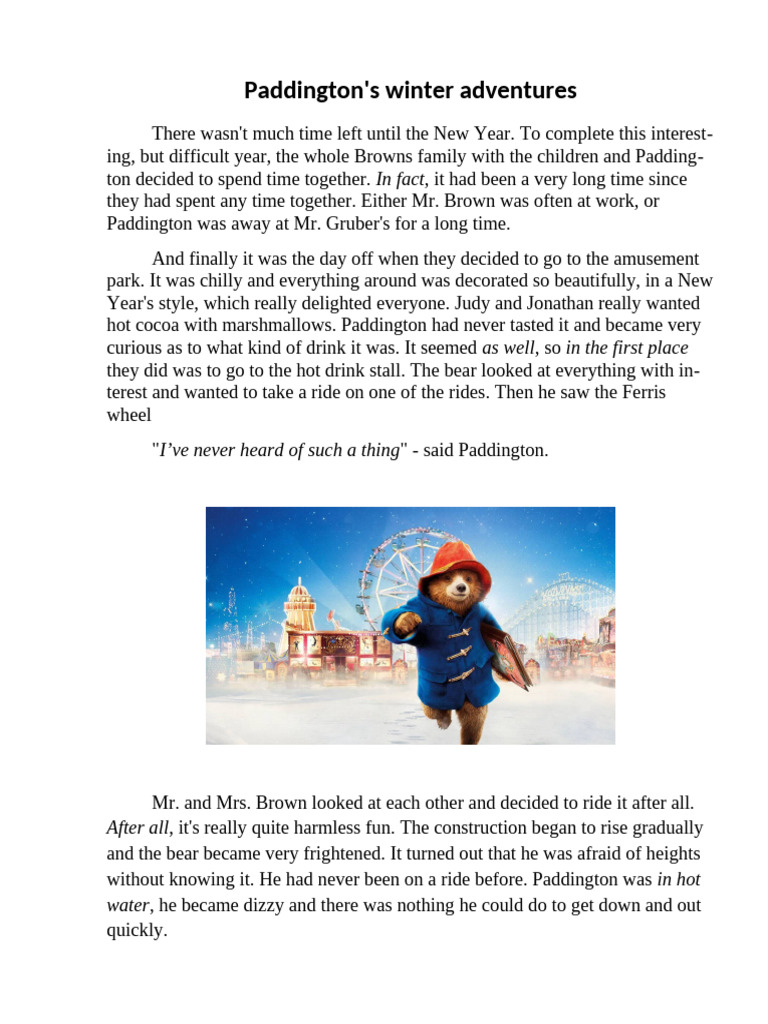 Paddington's Winter Adventures | PDF | Paddington Bear