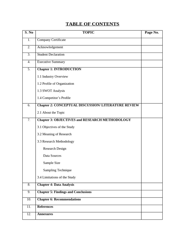 Table of Contents (Project Format) | PDF