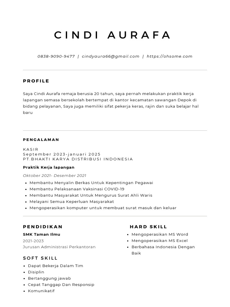 CV Cindy Aurafa Oh Some | PDF