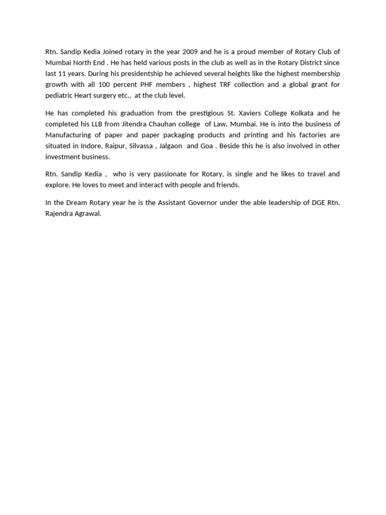 Sandip Kedia Bio Data | PDF