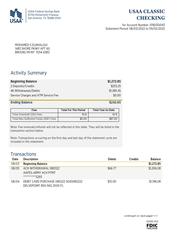 USAA Classic Checking Statement Summary | PDF | Transaction Account ...