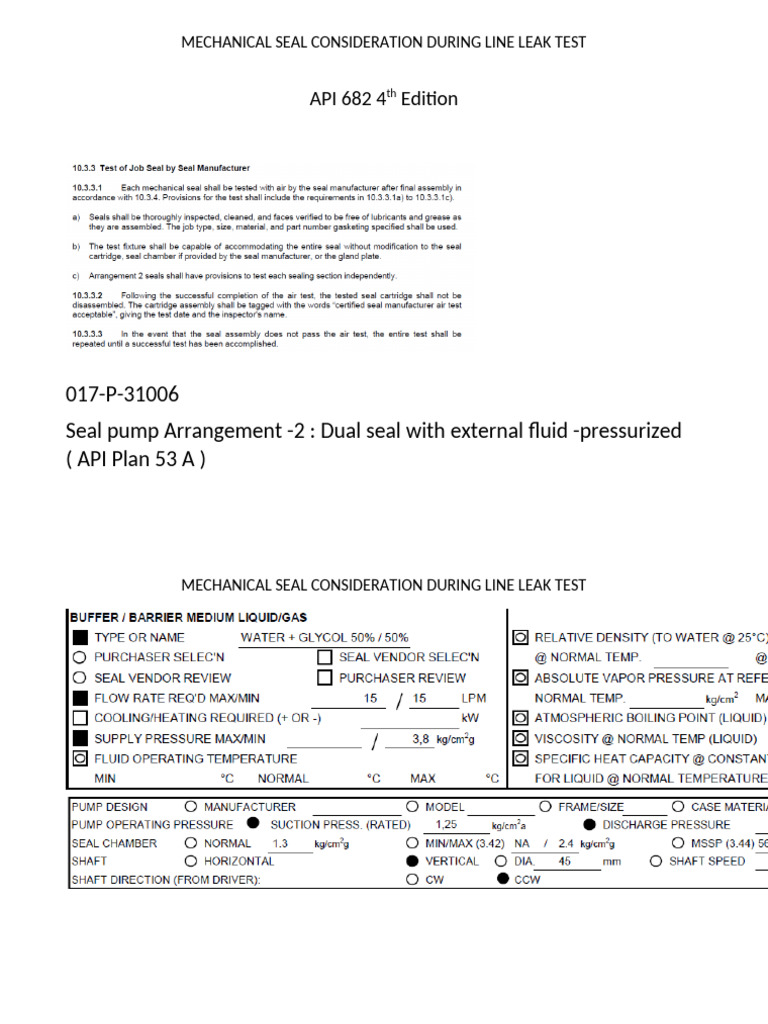 Mechanical Seal - Pump Leak Test | PDF