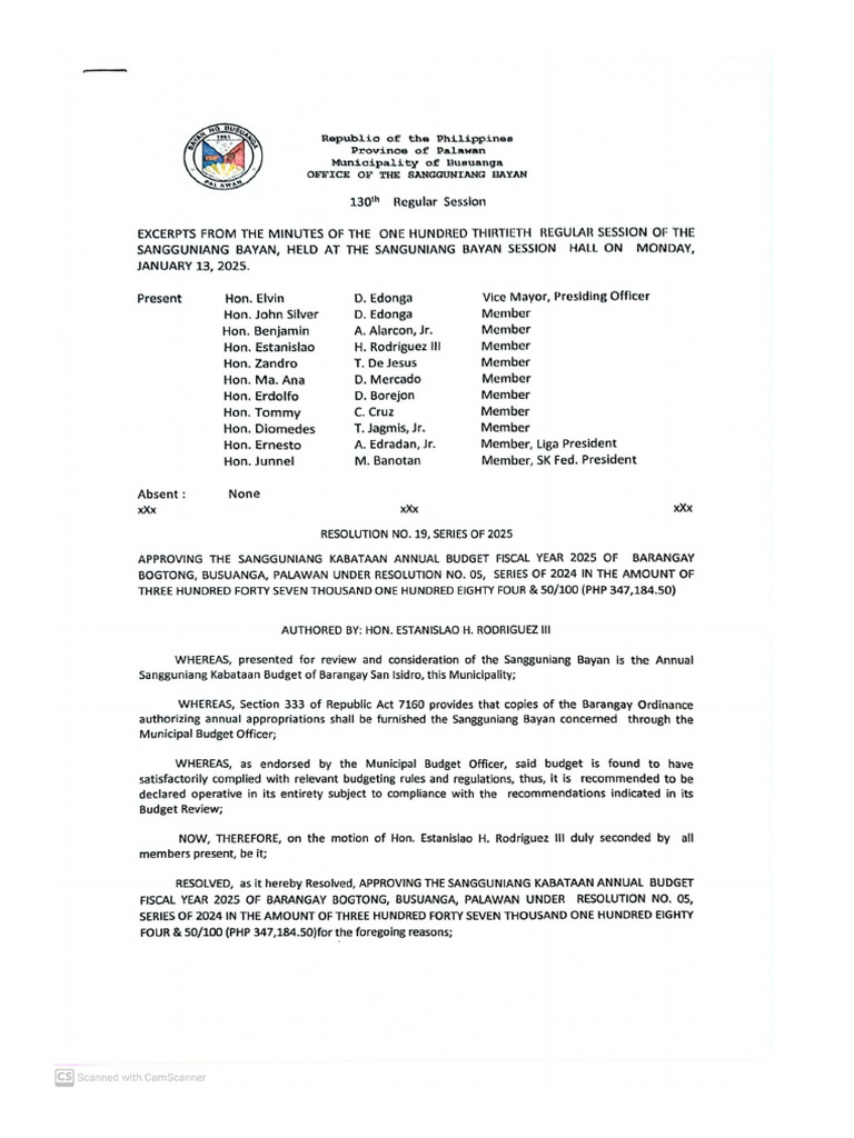 Approved Resolution of Budget 2025 SK and Brgy. | PDF