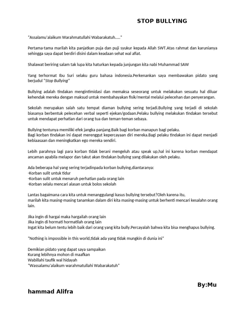 Pidato Stop Bullying | PDF