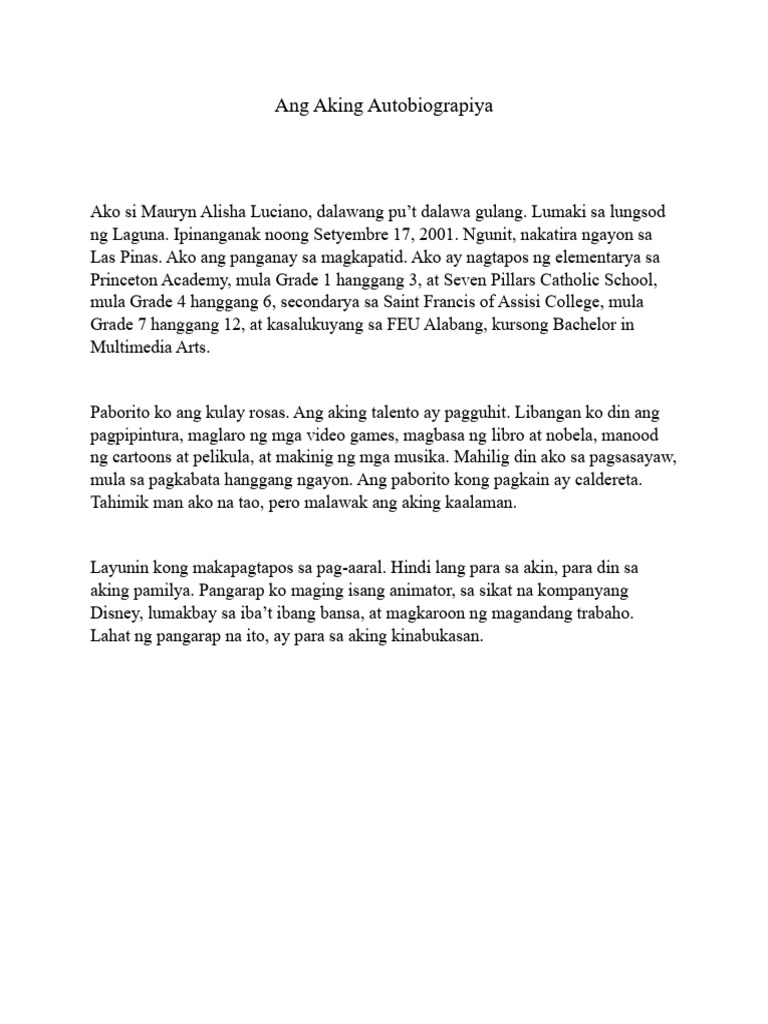 Ang Aking Autobiograpiya - LUCIANO | PDF