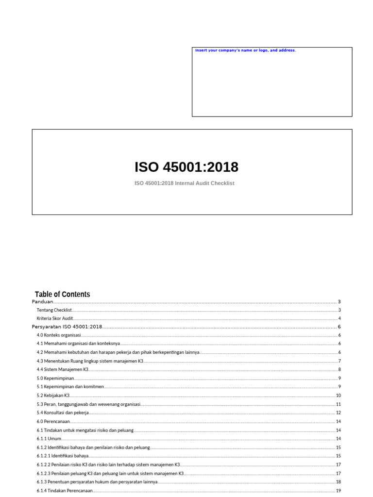 ISO 45001 2018 Internal Audit Checklist Final | PDF