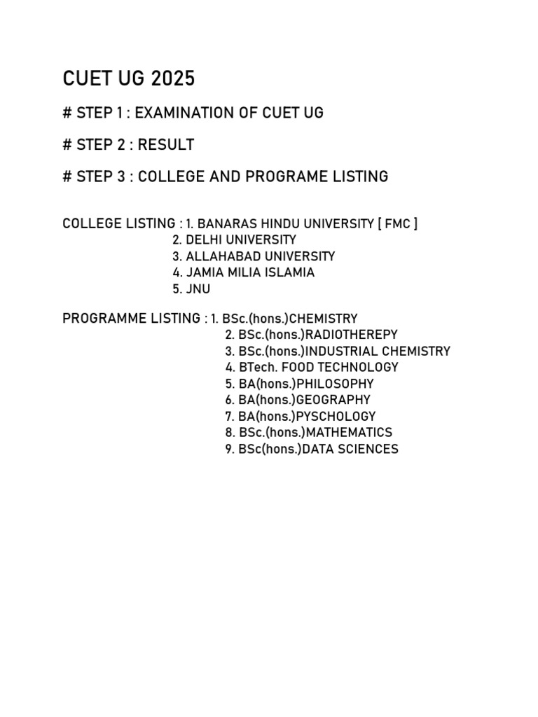 CUET UG 2025 Exam and College Guide | PDF