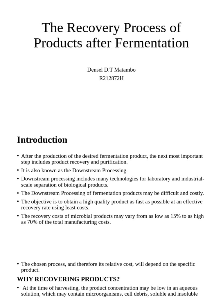 The Recovery Process of Products After Fermentation | PDF ...