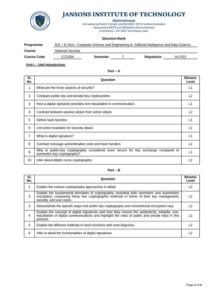 CCS354 Network Security Question Bank | PDF | Transport Layer Security ...