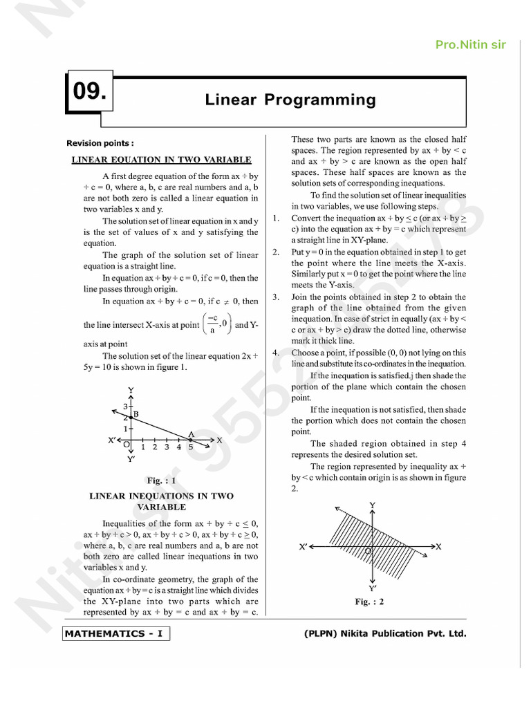 9. Linear Programming - PLPN MhtCet | PDF