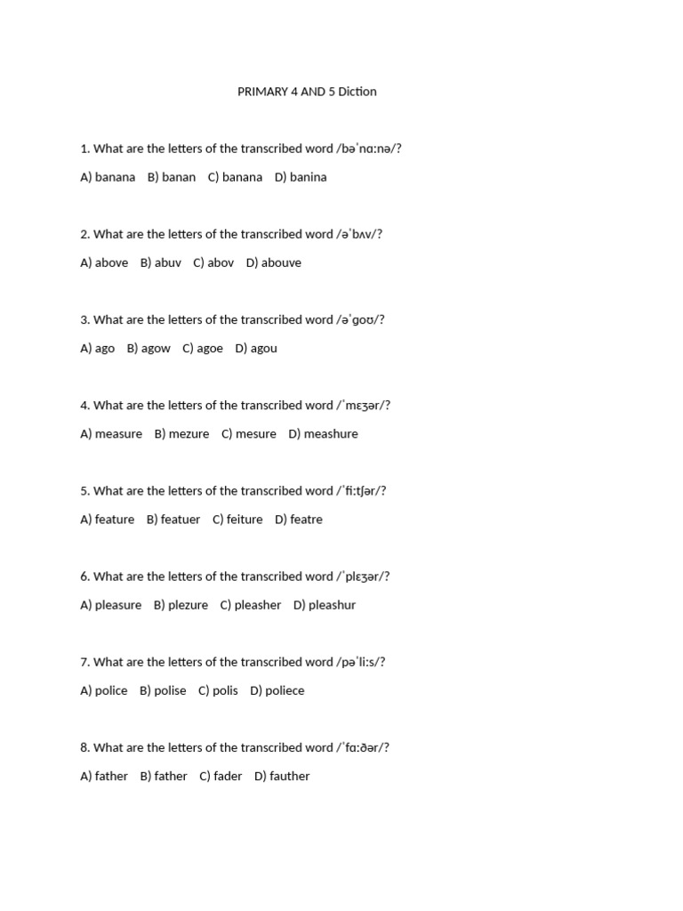 Primary 4 Diction Practice Worksheet | PDF