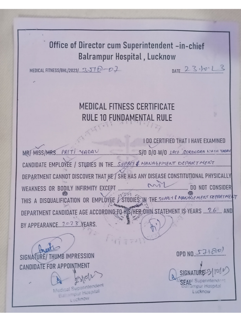 Medical Fitness Certificate | PDF