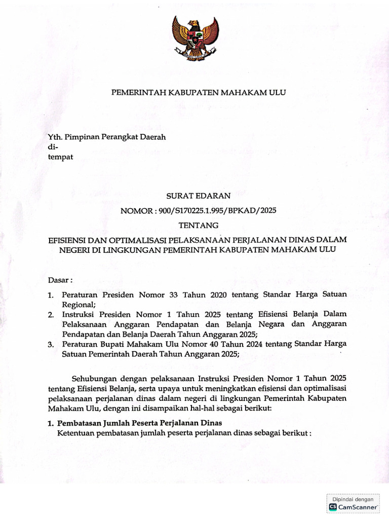 Surat Edaran Efisiensi | PDF