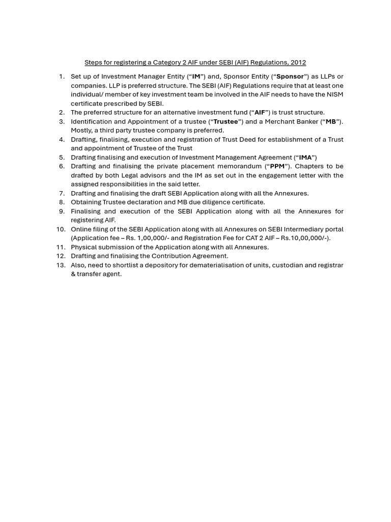 Steps For Registering A Category 2 AIF | PDF