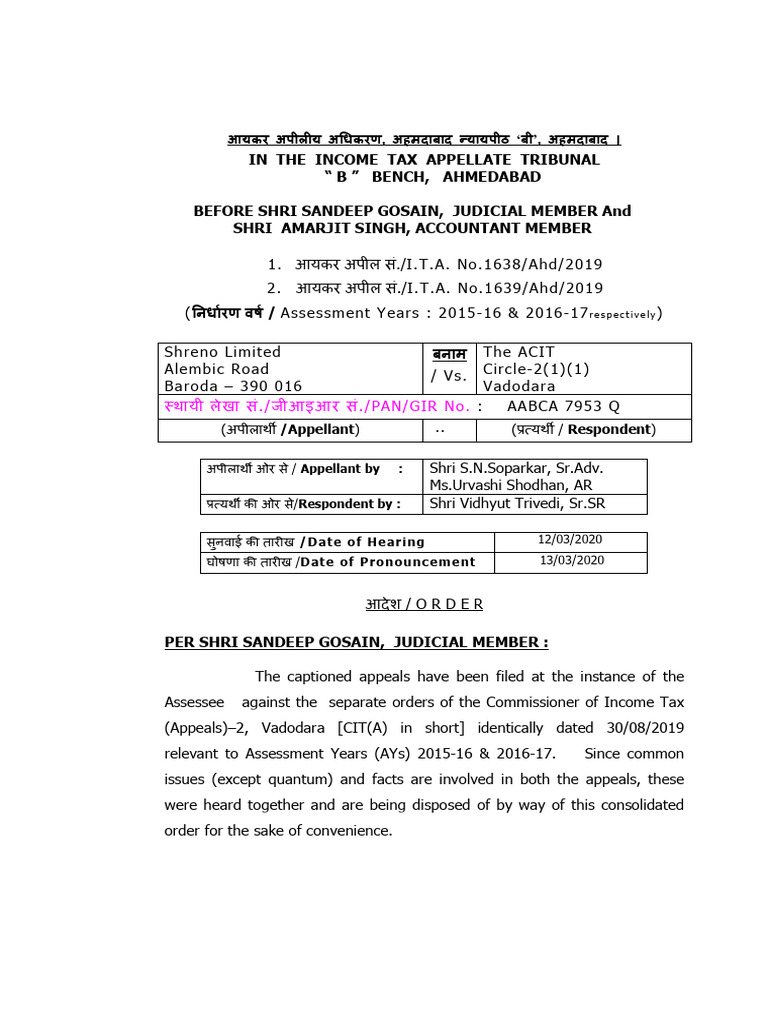 1592289367-Ita1638 N 1639-Ahd-2019 Shreno Ltd. Vs ACIT | PDF | Capital ...
