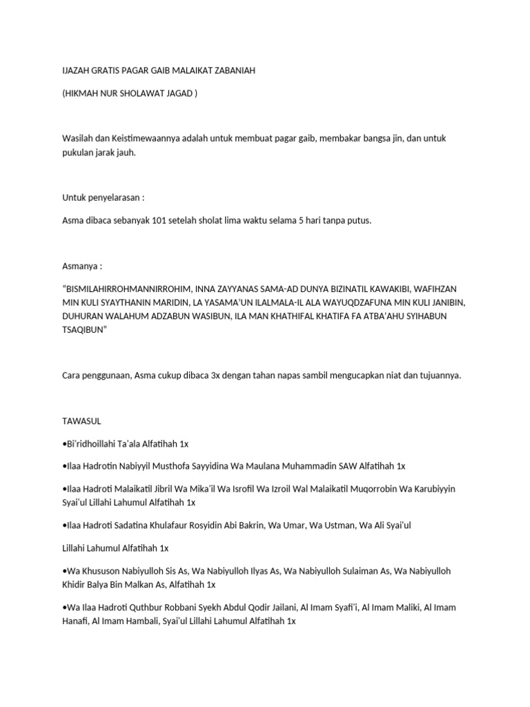 Pagar Ghoib Malaikat Zabaniyah | PDF