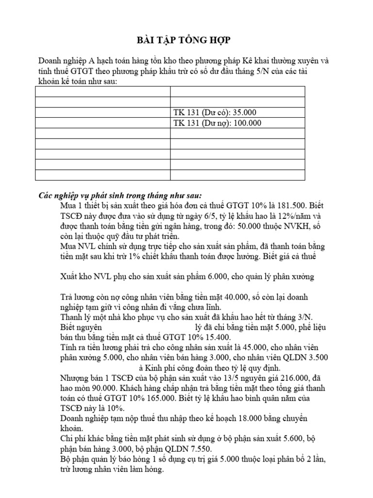 Bai Tap Tong Hop Nguyen Ly Ke Toan Co Bai Giai 266976 Khotrithucso | PDF