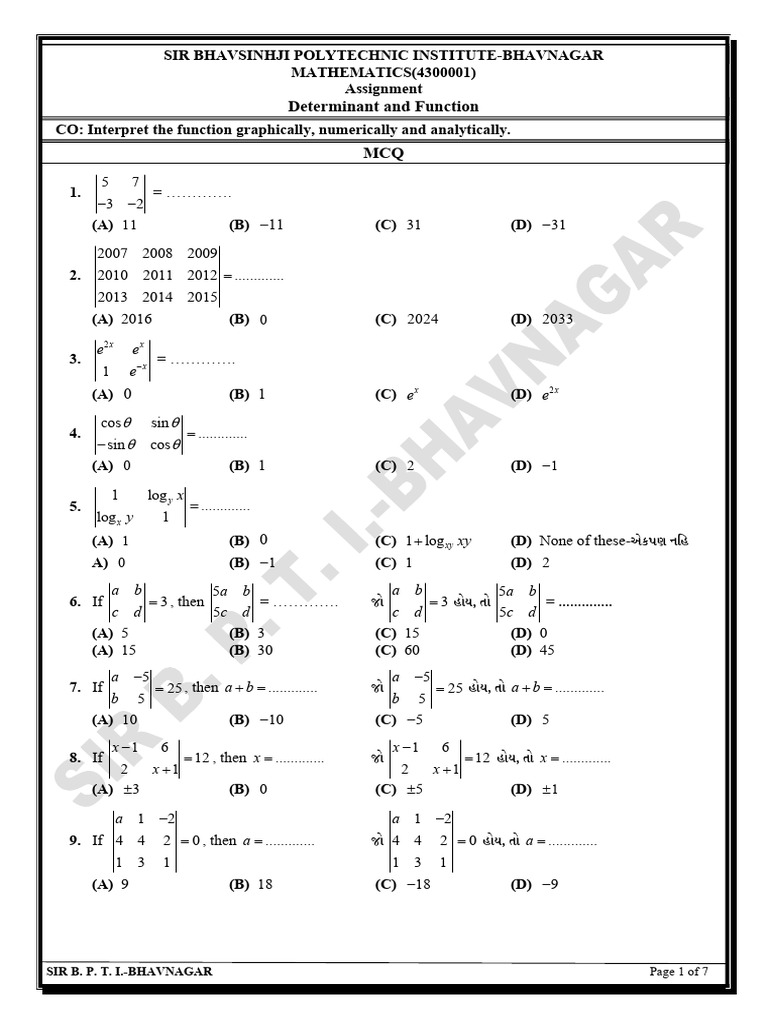 Assignment - 1 - Determinant and Functions | PDF