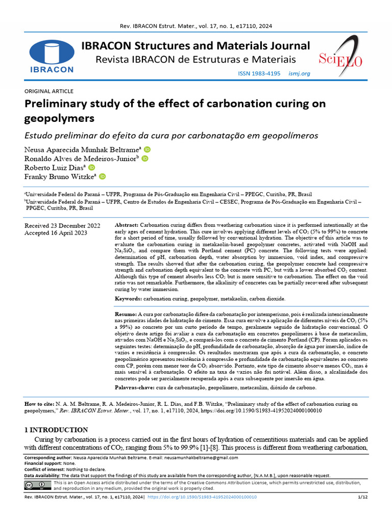 Carbonation Curing Effects on Geopolymers | PDF | Concrete | Cement