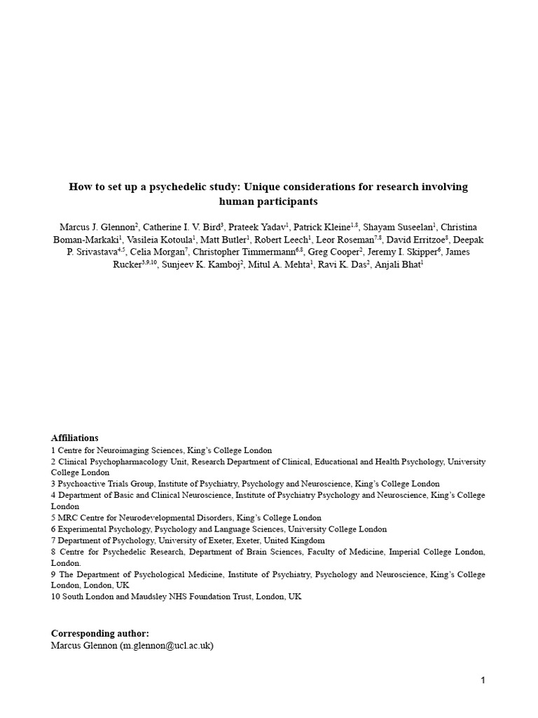 How To Set Up A Psychedelic Study: Unique Considerations For Clinical ...