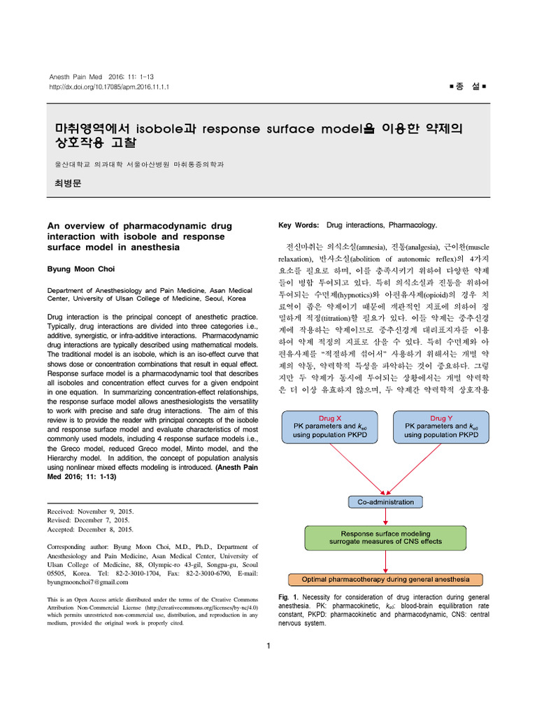 (Choi) An Overview of Pharmacodynamic Drug Interaction With Isobole and ...
