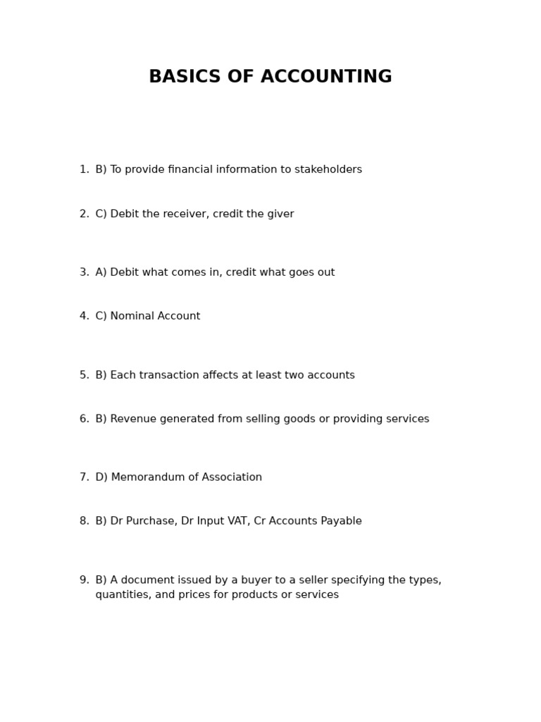 Basics of Accounting Answers | PDF